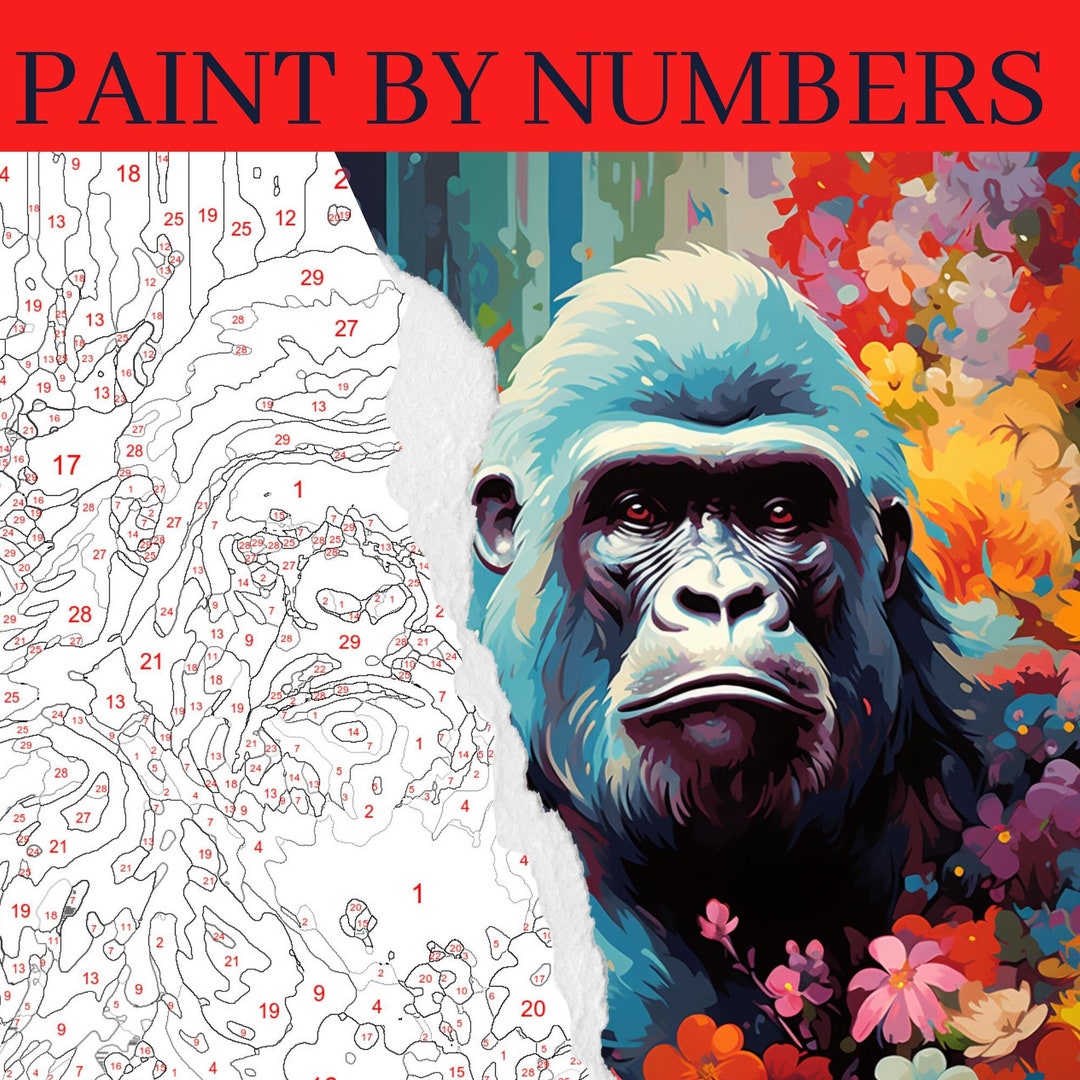 Gorilla Paint by Number Kit, Animal Painting Kit, Adult Color by Number ...