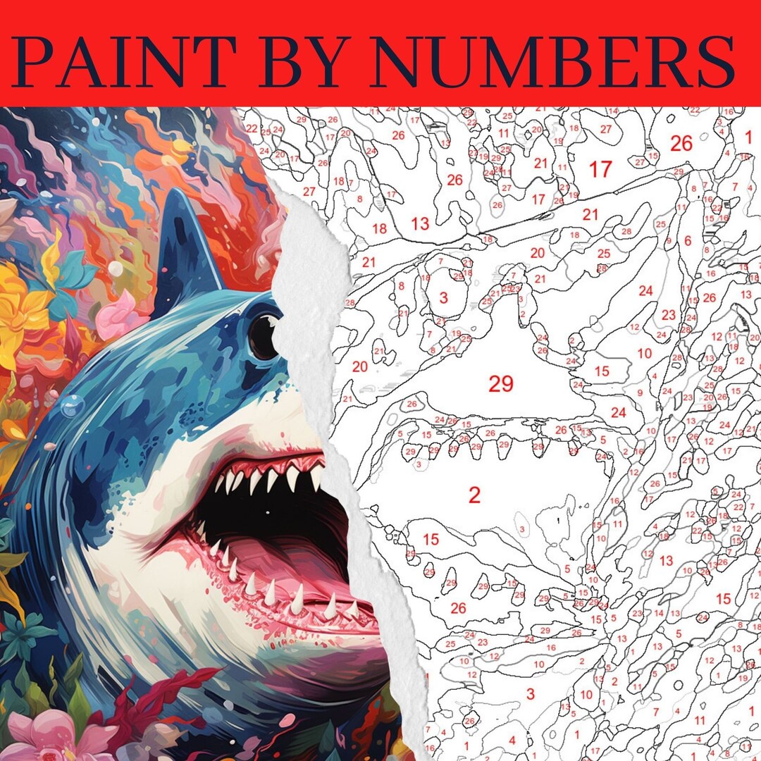 Shark Paint by Number Kit, Animal Painting Kit, Adult Color by Number ...