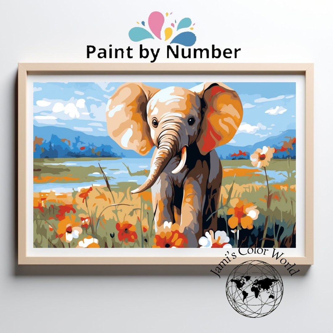 Elephant Paint by Number Kit, Animal Painting Kit, Adult Color by ...