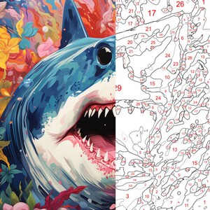 Shark Paint by Number Kit, Animal Painting Kit, Adult Color by Number ...
