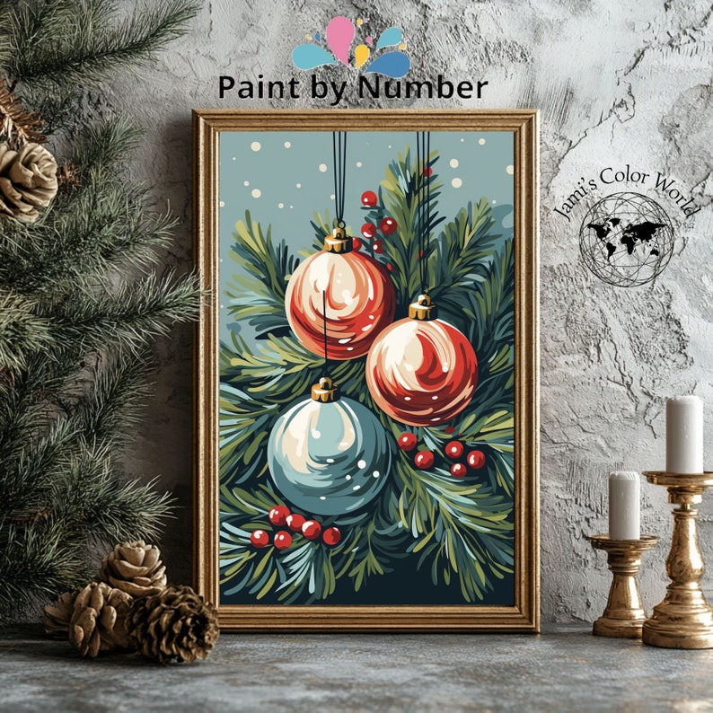 Christmas Paint by Number Kit, Colorful Christmas Baubles, Easy DIY ...