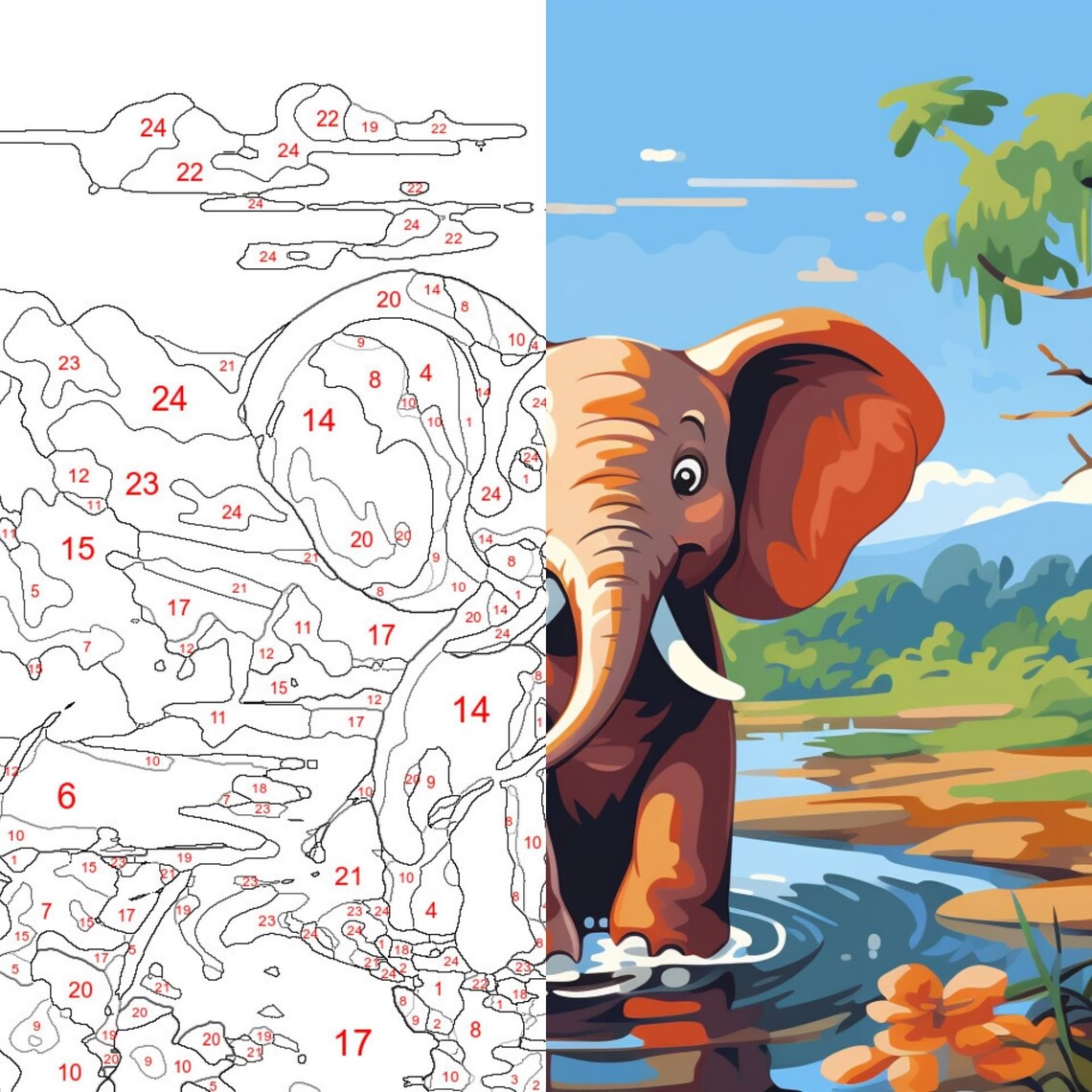Elephant Paint by Number Kit, Animal Painting Kit, Adult Color by ...