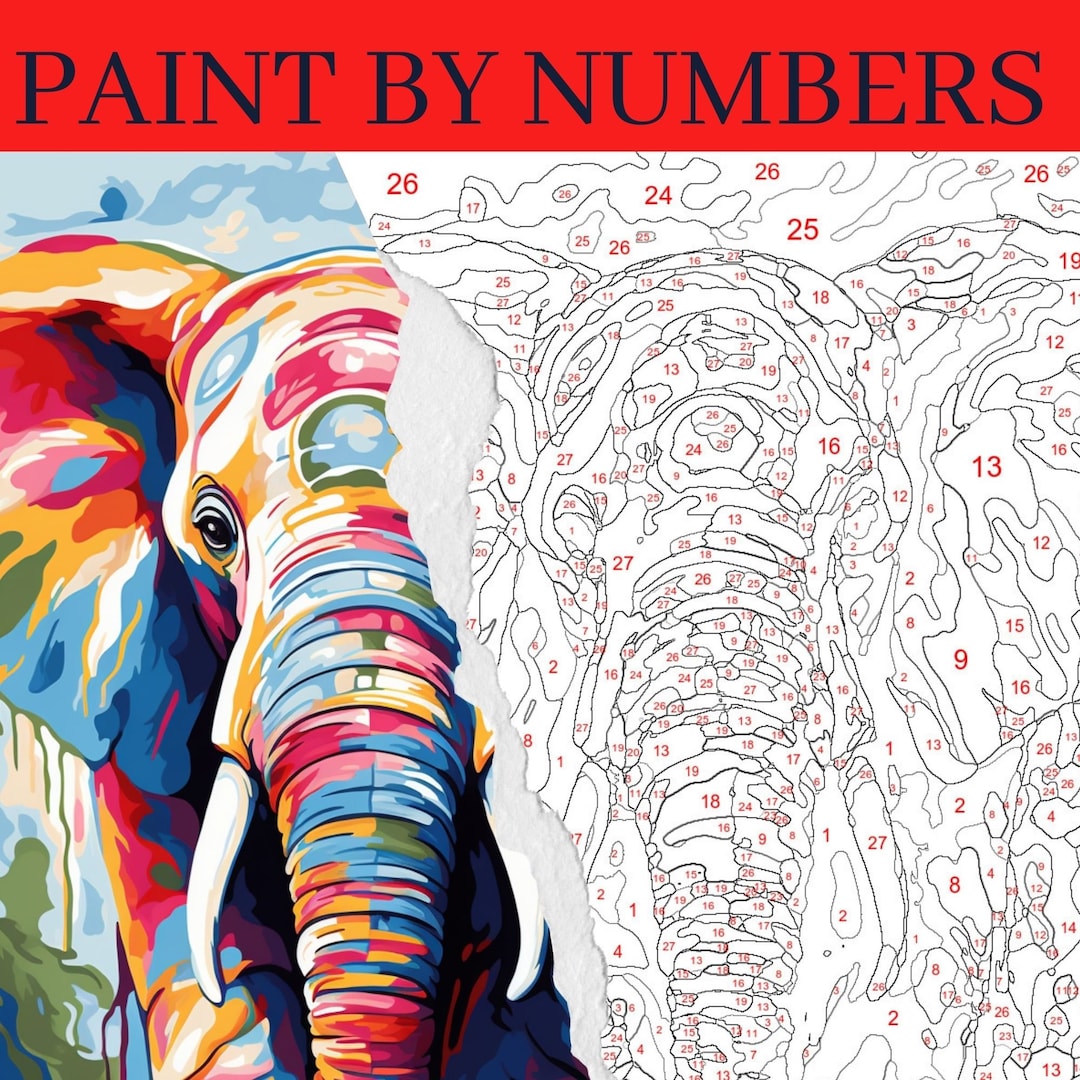 Elephant Paint by Number Kit, Animal Painting Kit, Color by Number ...