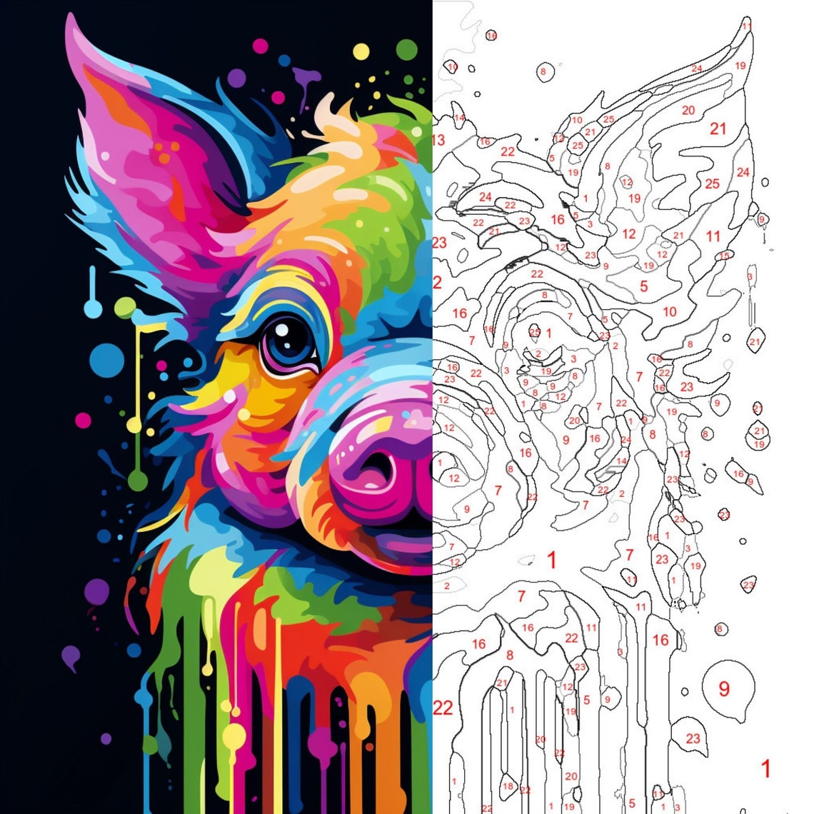 Pig Paint by Number Kit, Animal Painting Kit, Adult Color by Number ...