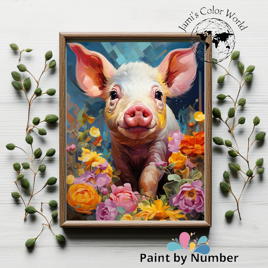 Pig Paint by Number Kit, Animal Painting Kit, Adult Color by Number ...