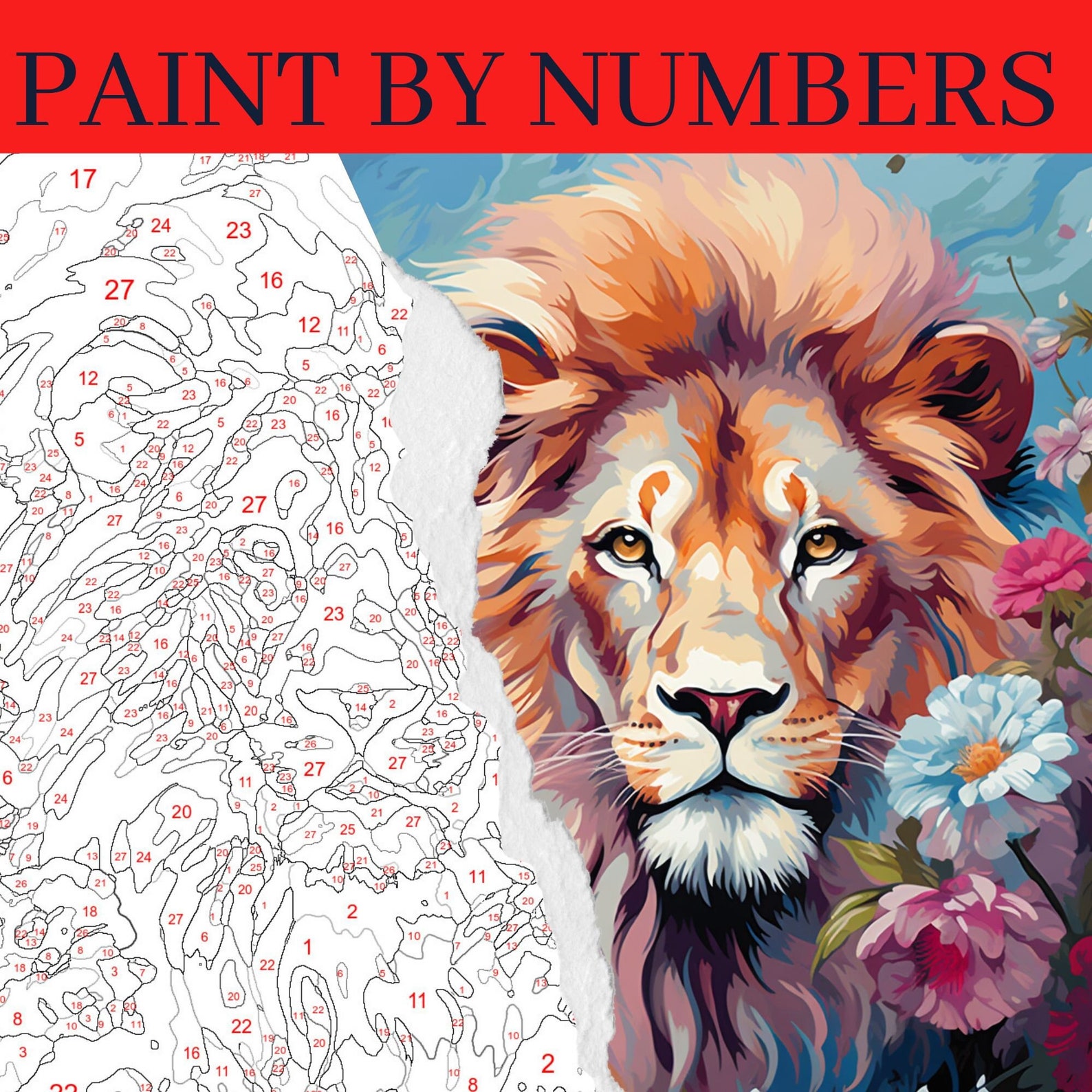 Lion Paint by Number Kit, Animal Painting Kit, Adult Color by Number ...