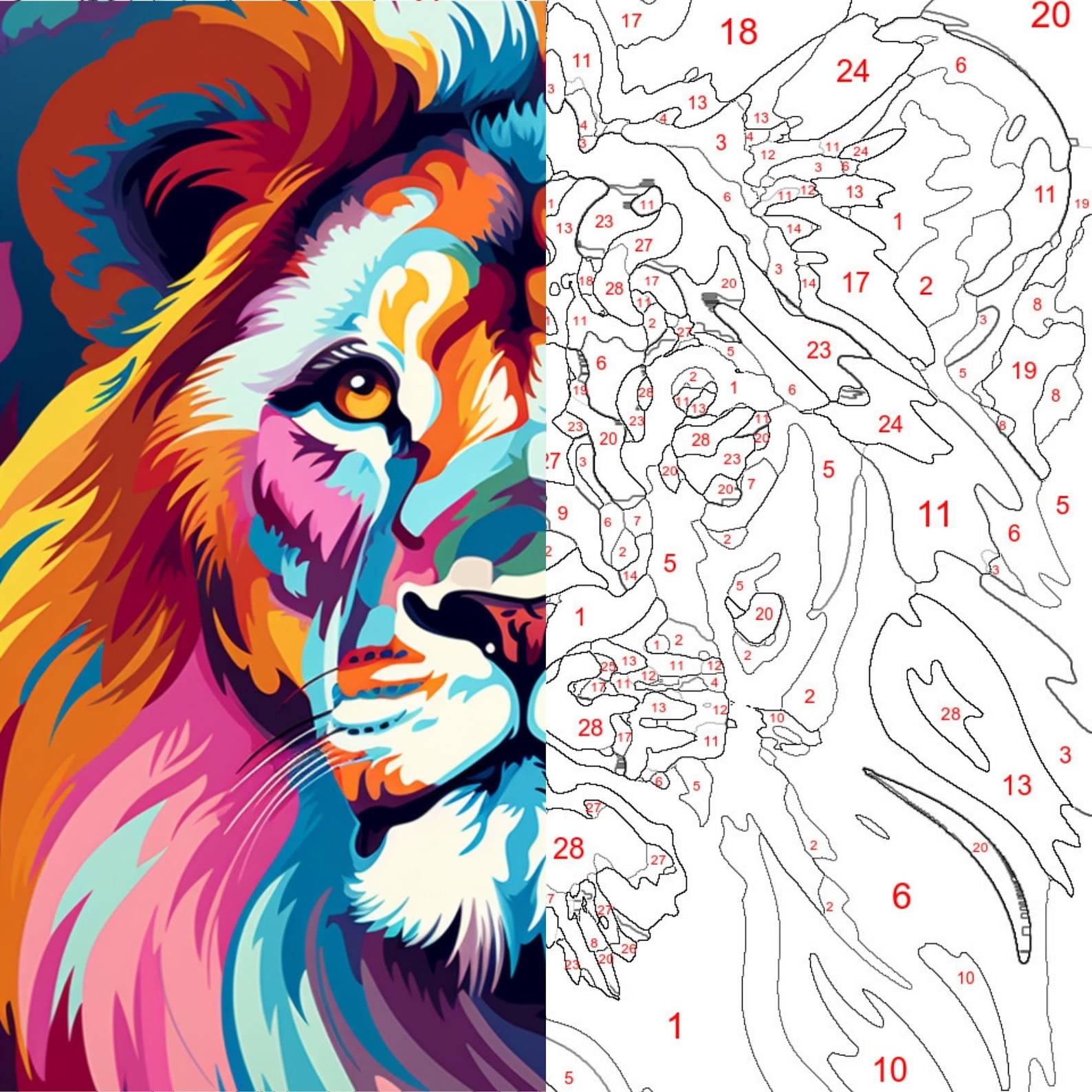 Lion Paint by Number Kit, Animal Painting Kit, Adult Color by Number ...