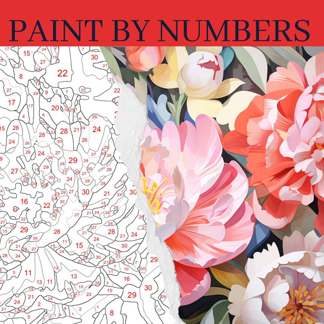 Peony Paint by Number, Flower Painting Kit, Adult Color by Number, DIY ...