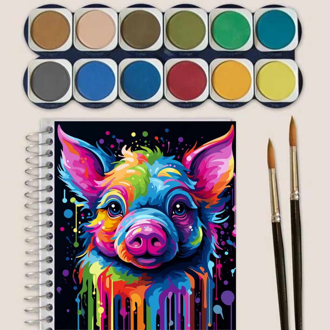 Pig Paint by Number Kit, Animal Painting Kit, Adult Color by Number ...