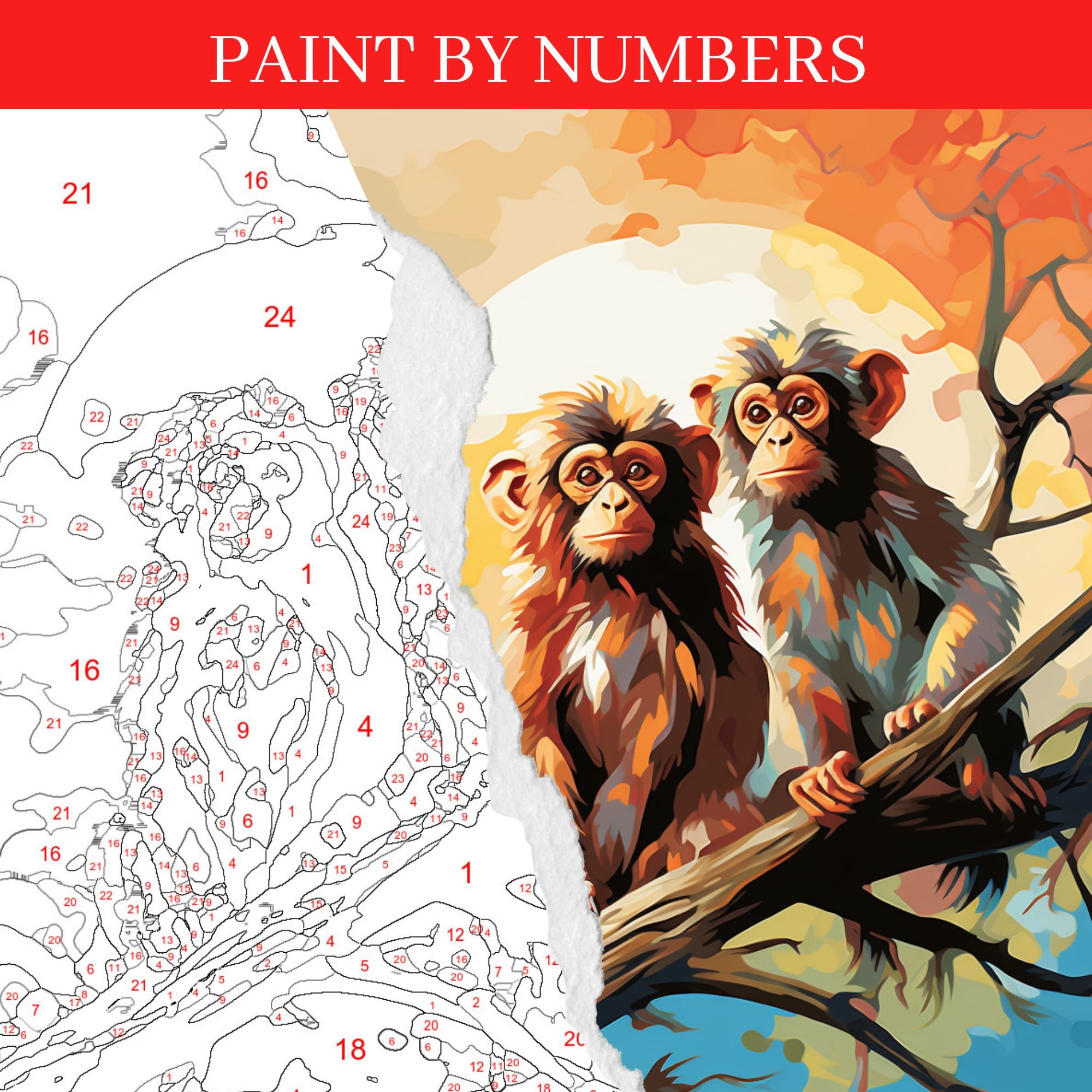 Monkey Paint by Number Kit, Animal Painting Kit, Adult Color by Number ...