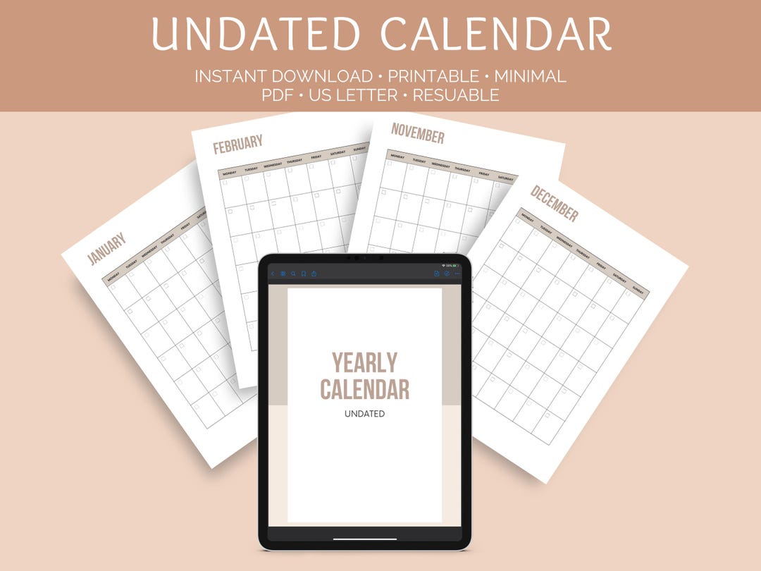 Undated Yearly Calendar Printable PDF | Monthly Calendar Planner | ADHD ...