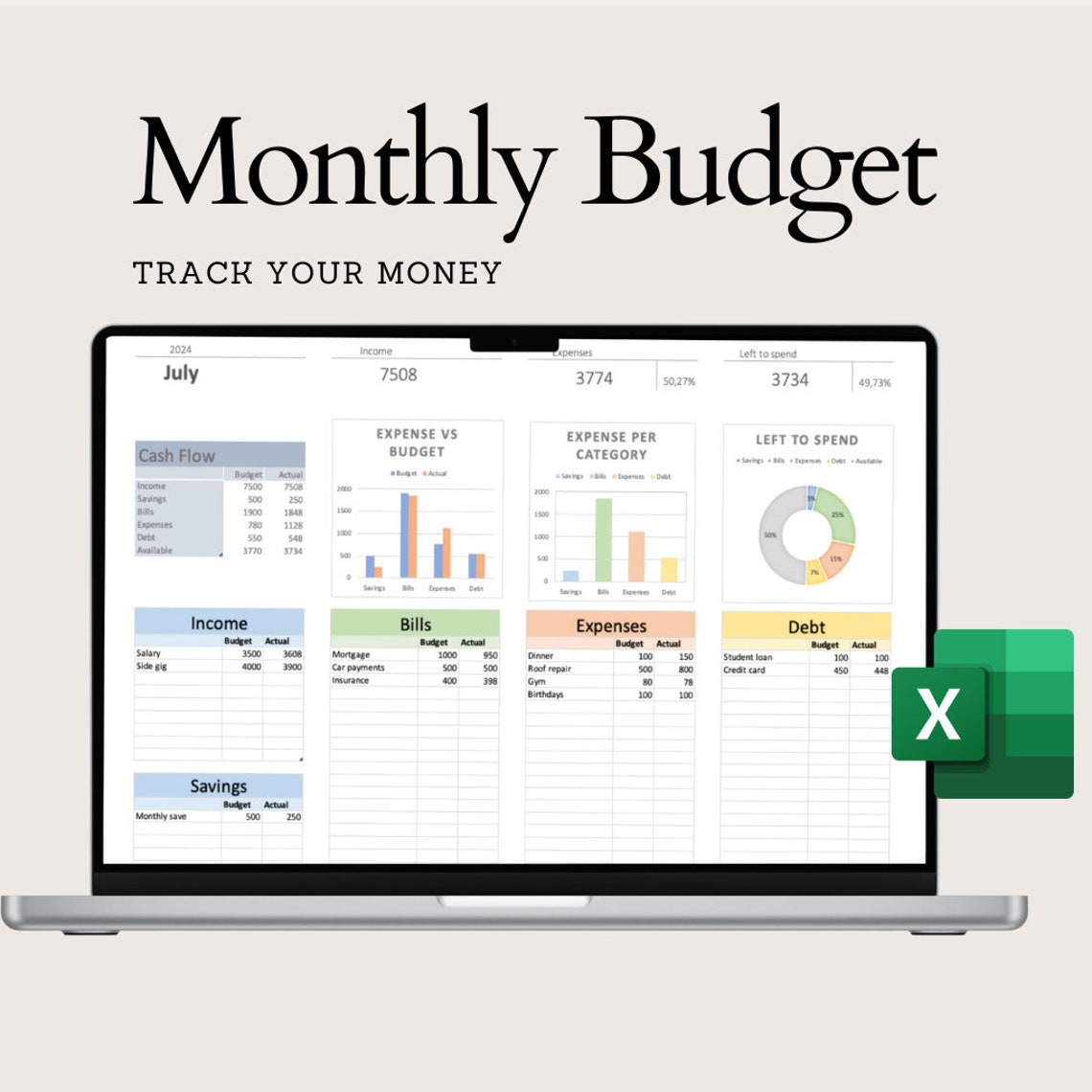 Monthly Savings Spreadsheet Family Budget Tracker Personal Finance ...