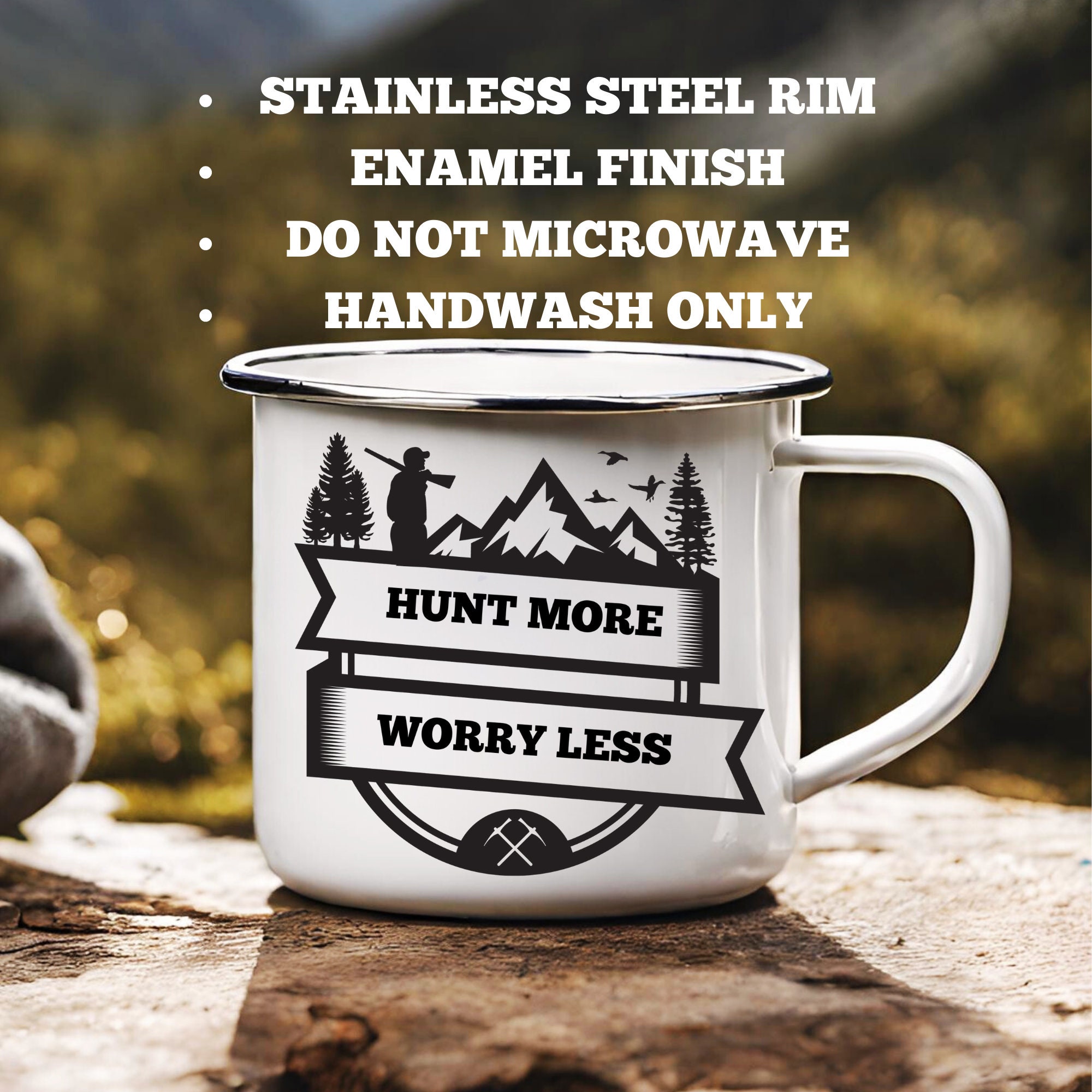12oz Enamel Hunt More Worry Less Coffee Mug Gift for Hunter, Deer ...