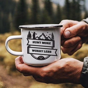 12oz Enamel Hunt More Worry Less Coffee Mug Gift for Hunter, Deer ...
