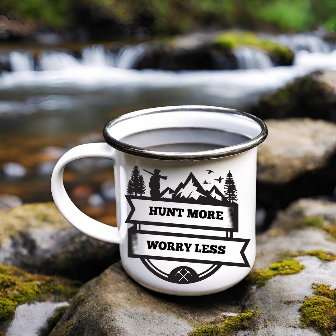 12oz Enamel Hunt More Worry Less Coffee Mug Gift for Hunter, Deer ...