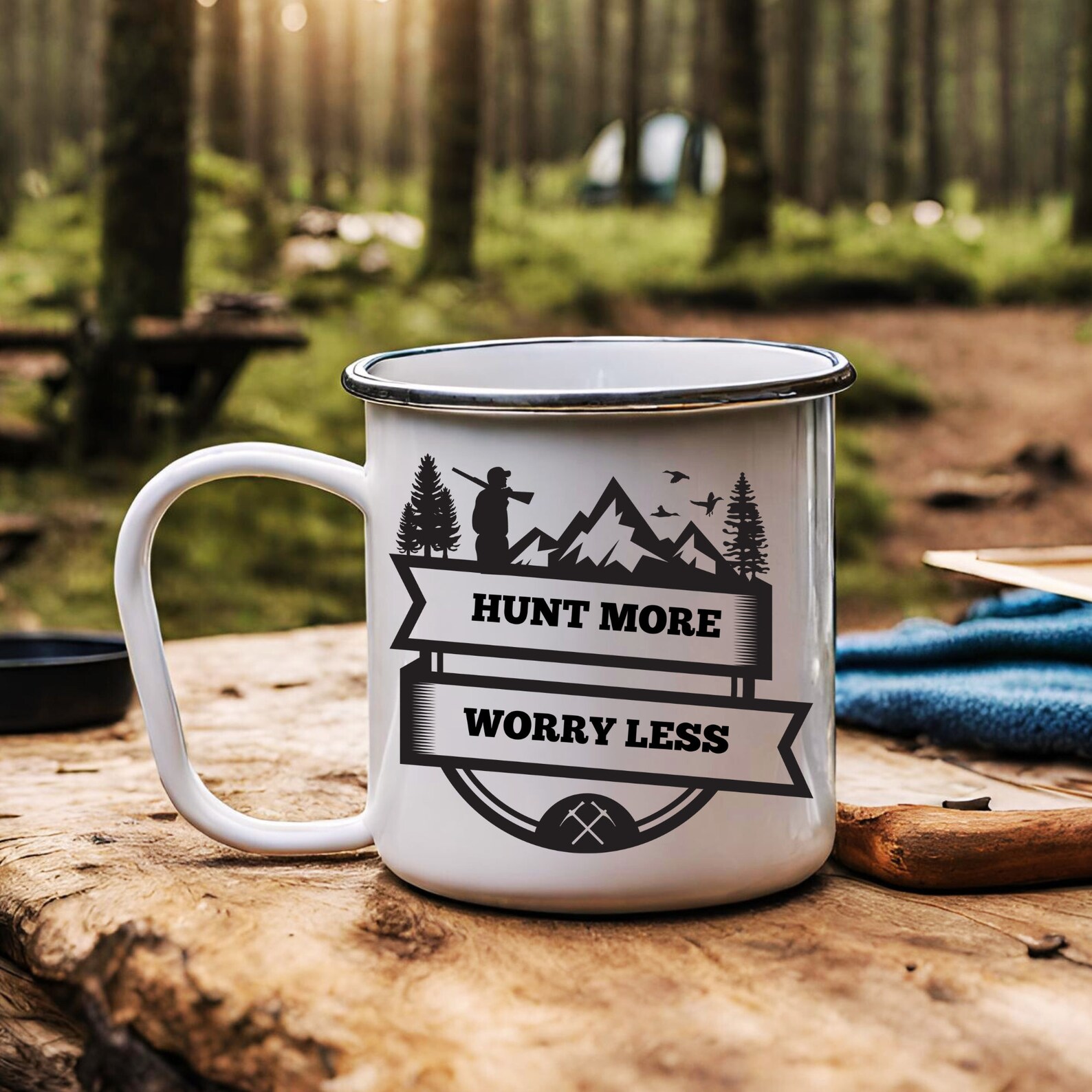 12oz Enamel Hunt More Worry Less Coffee Mug Gift for Hunter, Deer ...