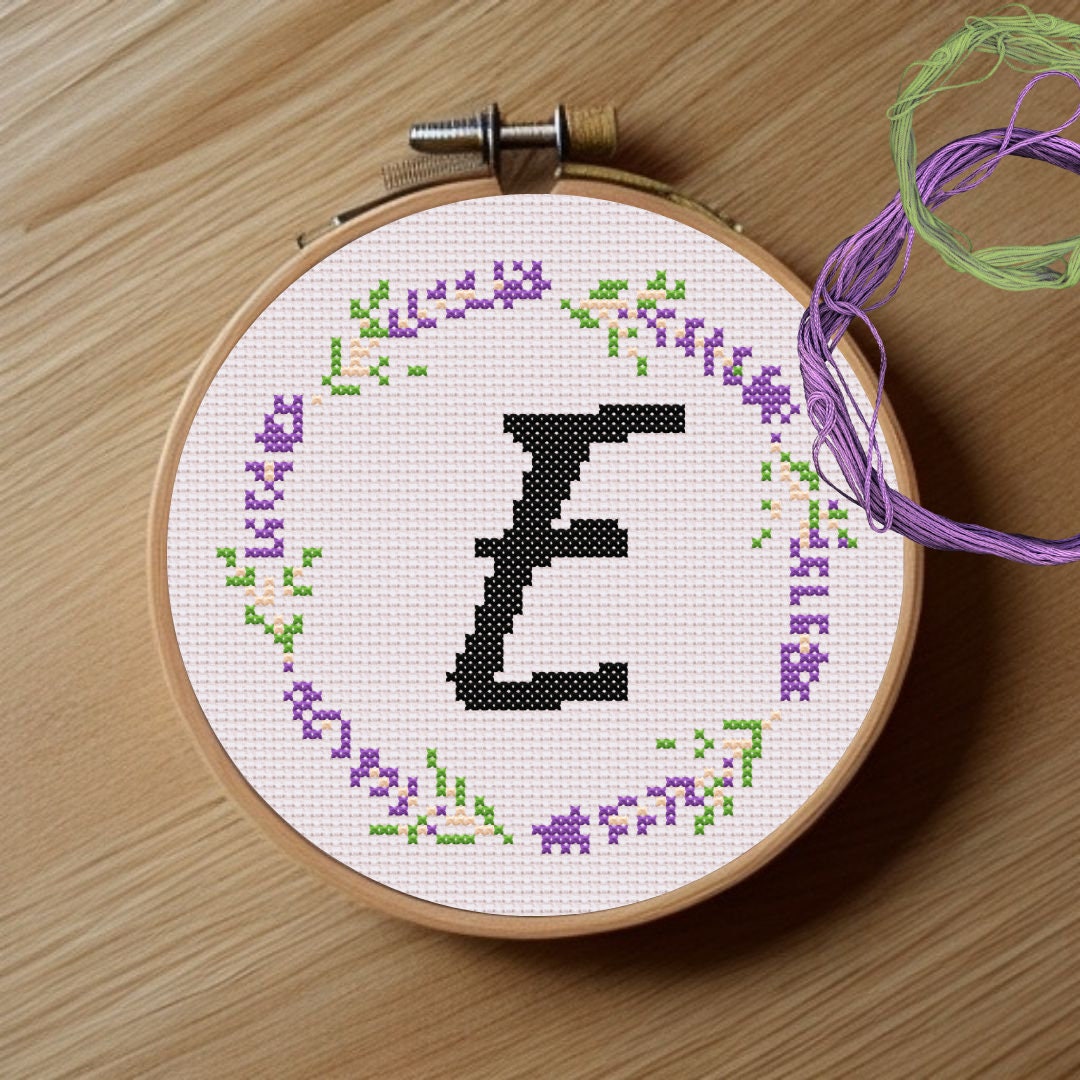 Lavander Form Letter E, Mini Cross Stitch Pattern, Classic Latin ...