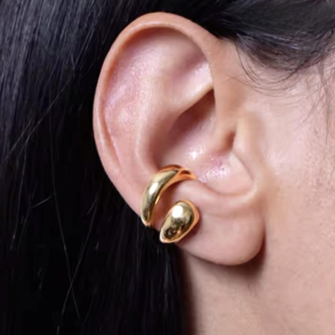 Chunky Ear Cuff Earrings, Gold Irregular Ear Cuffs, Silver Stacking Earrings, Set of 2 Double ...