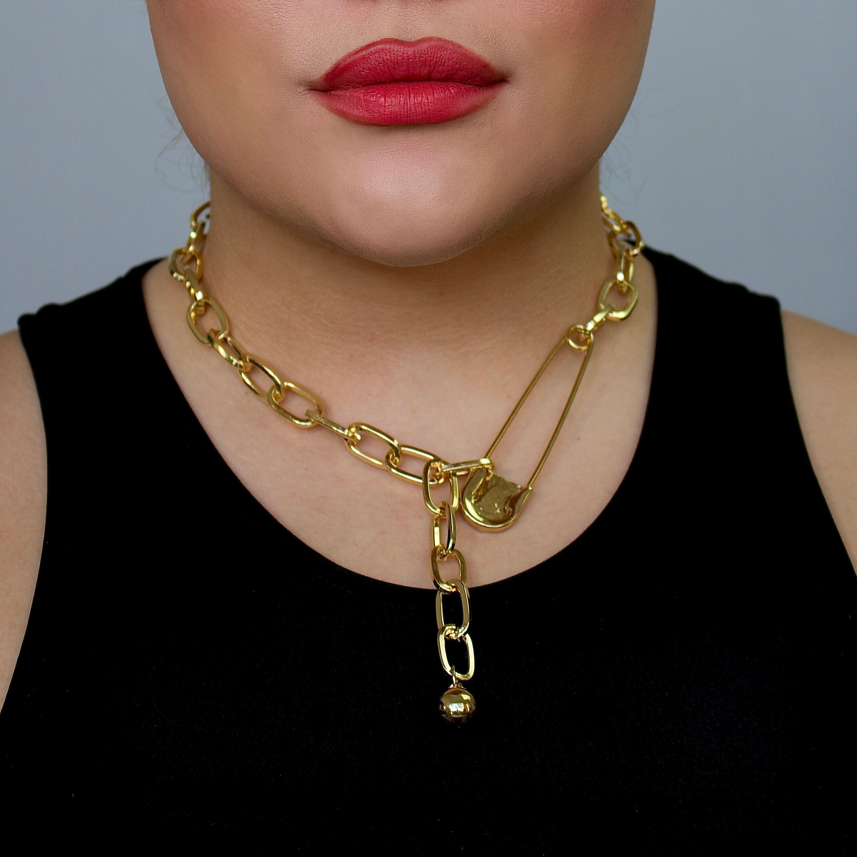 Safety Pin Necklace, Gold Safety Pin Pendant, Silver Oversized ...