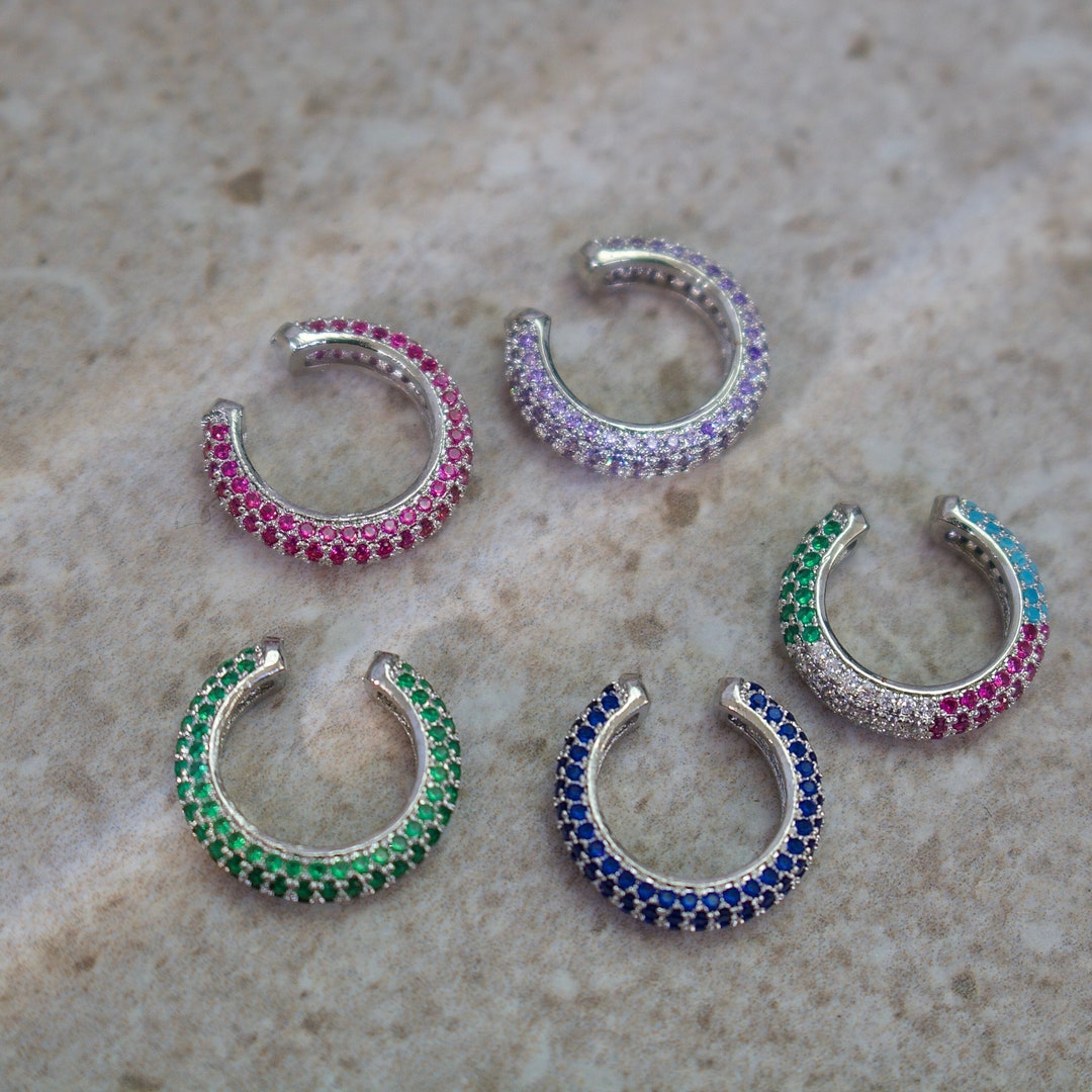 Paved Conch Ear Cuff, Color Ear Cuff Earrings, Chunky Huggie Ear Cuff ...