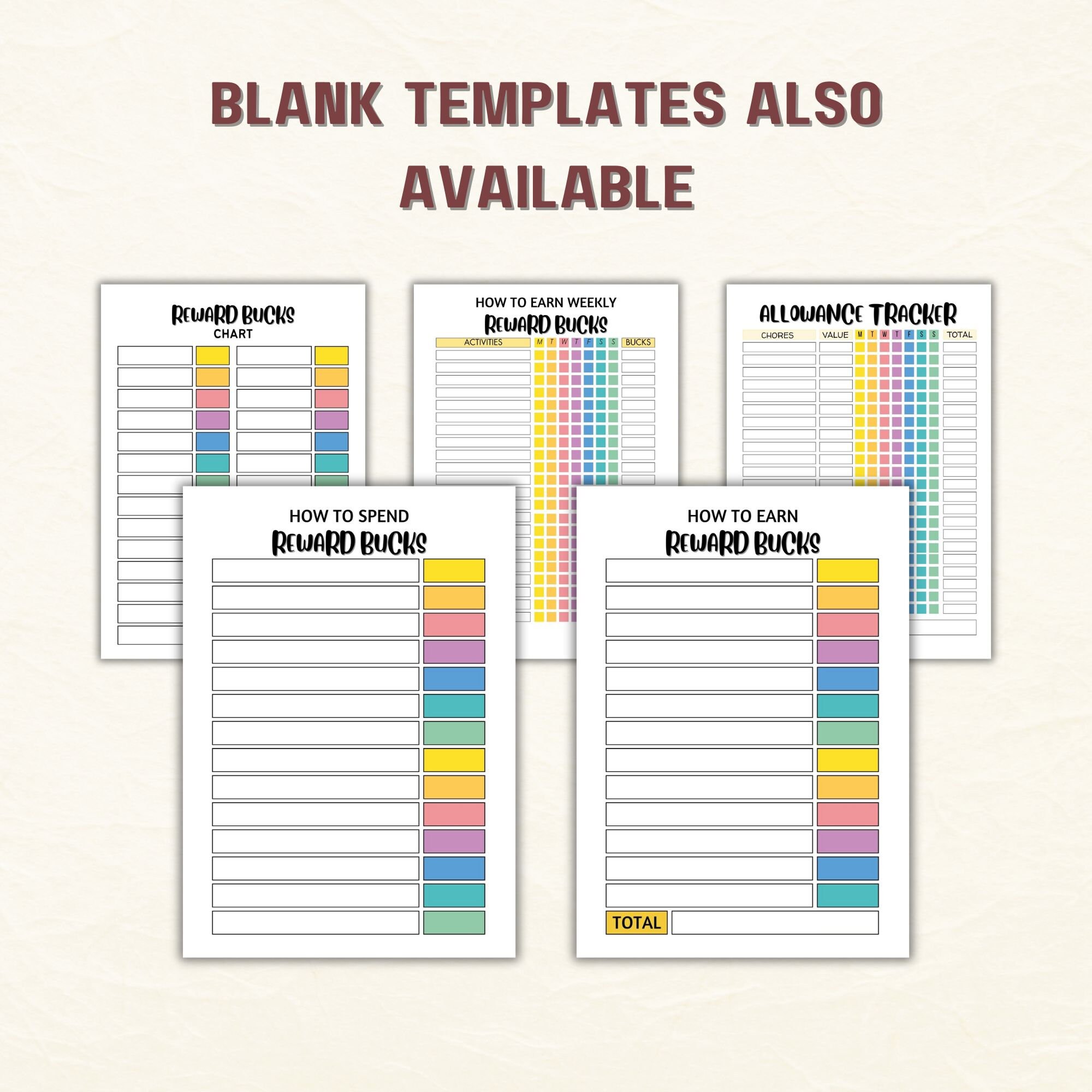 Editable Kids Reward Bucks Chart, Printable Chore Behavior Incentive ...