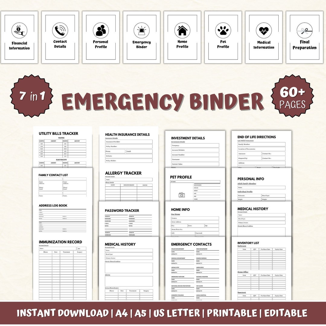 Just in Case Binder Printable Emergency Binder Fillable PDF What If ...