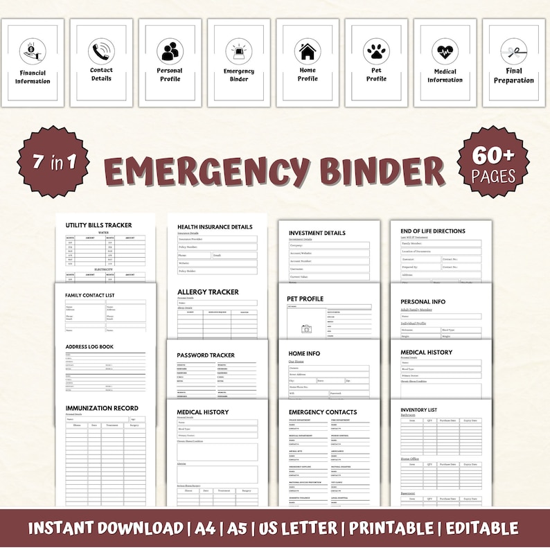 Just in Case Binder Printable Emergency Binder Fillable PDF What If ...