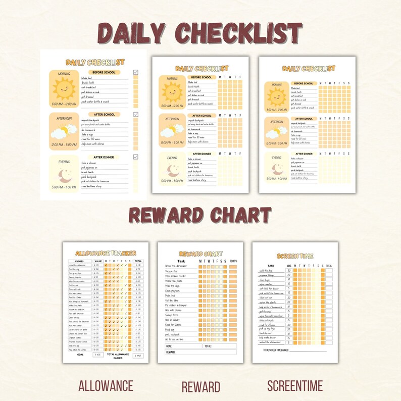 Editable Kids Chore Chart Bundle, Kids Checklist, Children Daily Weekly ...