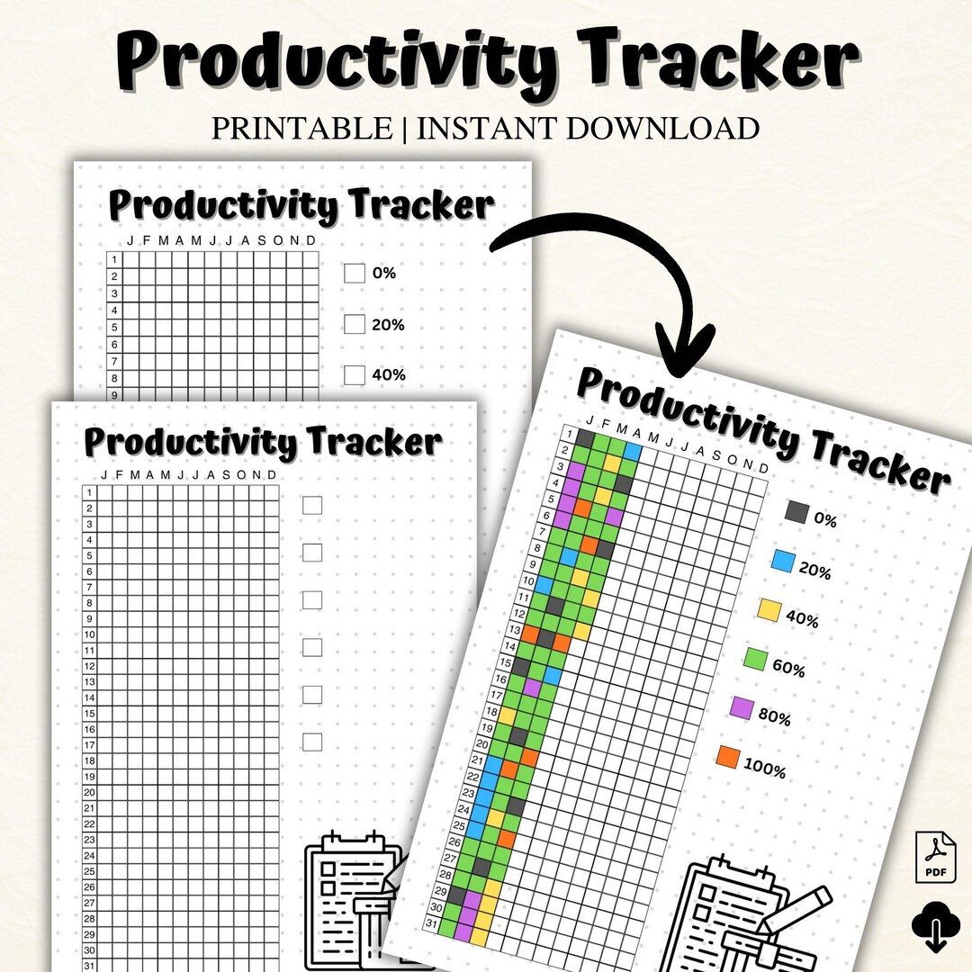 Productivity Tracker Printable A4 PDF, Yearly Energy & Focus Log, Daily ...