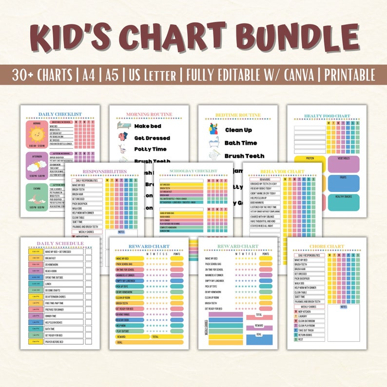 Chore Chart for Kids Printable Behavior Chart Allowance Chart ...