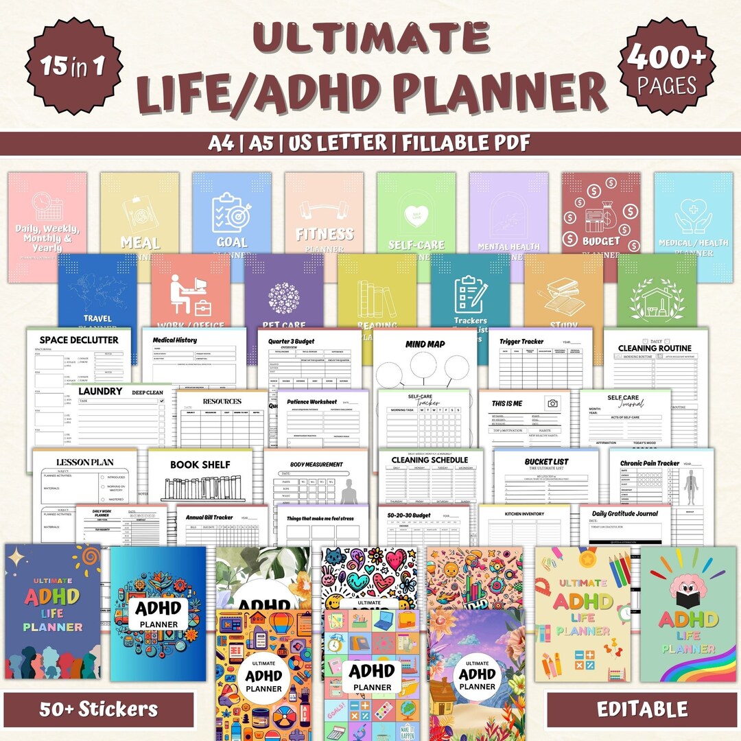 Mega Adhd Planner Bundle for Adults Printable A4,ultimate Life Planner ...