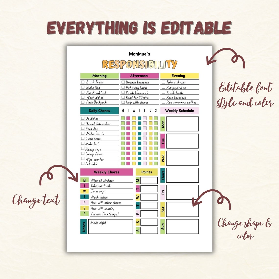 Chore Chart, Kids Chore Chart, Toddler Chore Chart, Chore Chart for ...