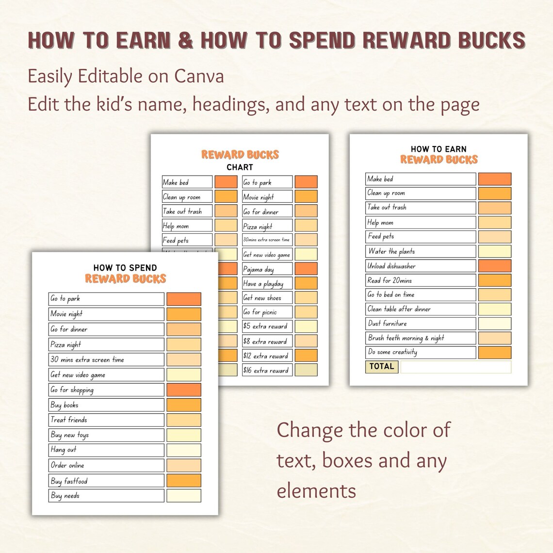 Editable Kids Reward Bucks and Chart,reward Coupons for Kids,mom Bucks ...