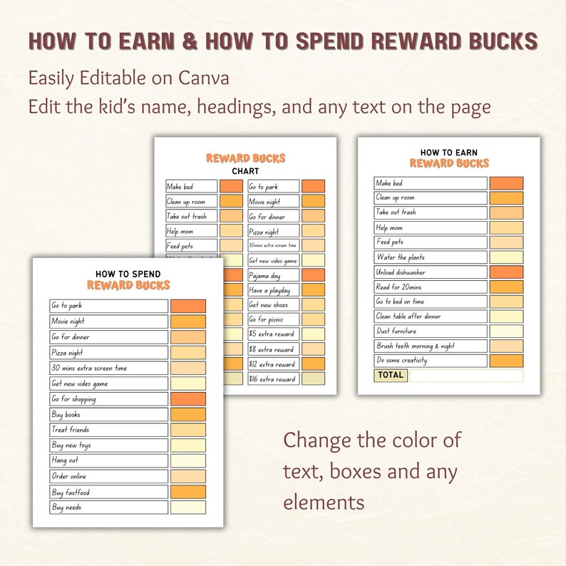 Editable Kids Reward Bucks & Chart, Printable Reward Coupons, Mom Bucks ...