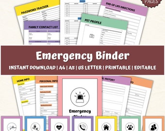 Emergency Binder Printable Fillable PDF Household Organization Binder ...