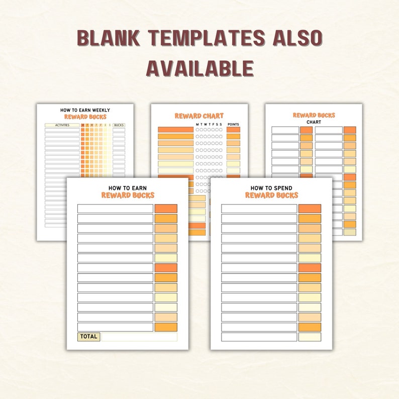 Editable Kids Reward Bucks & Chart, Printable Reward Coupons, Mom Bucks ...