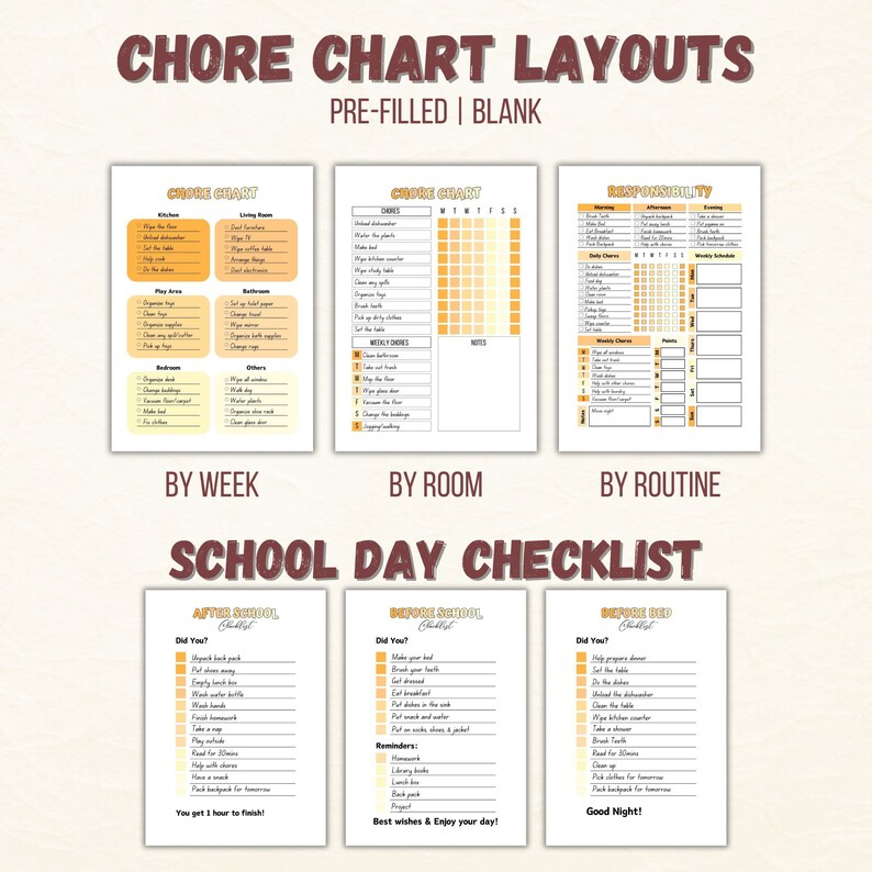 Editable Kids Chore Chart Bundle, Kids Checklist, Children Daily Weekly ...