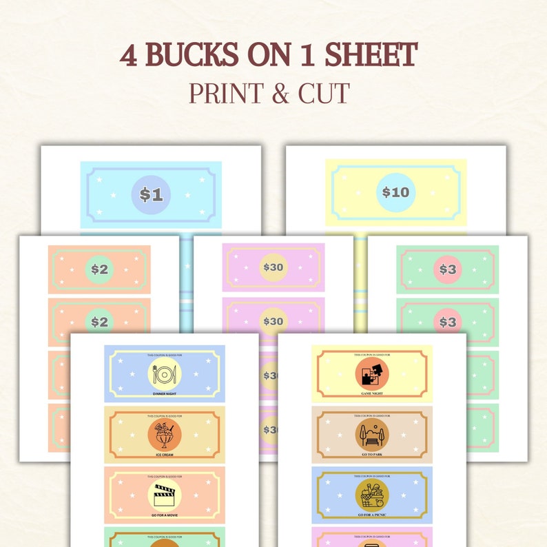 Editable Kids Reward Bucks and Chart,reward Coupons for Kids,mom Bucks ...