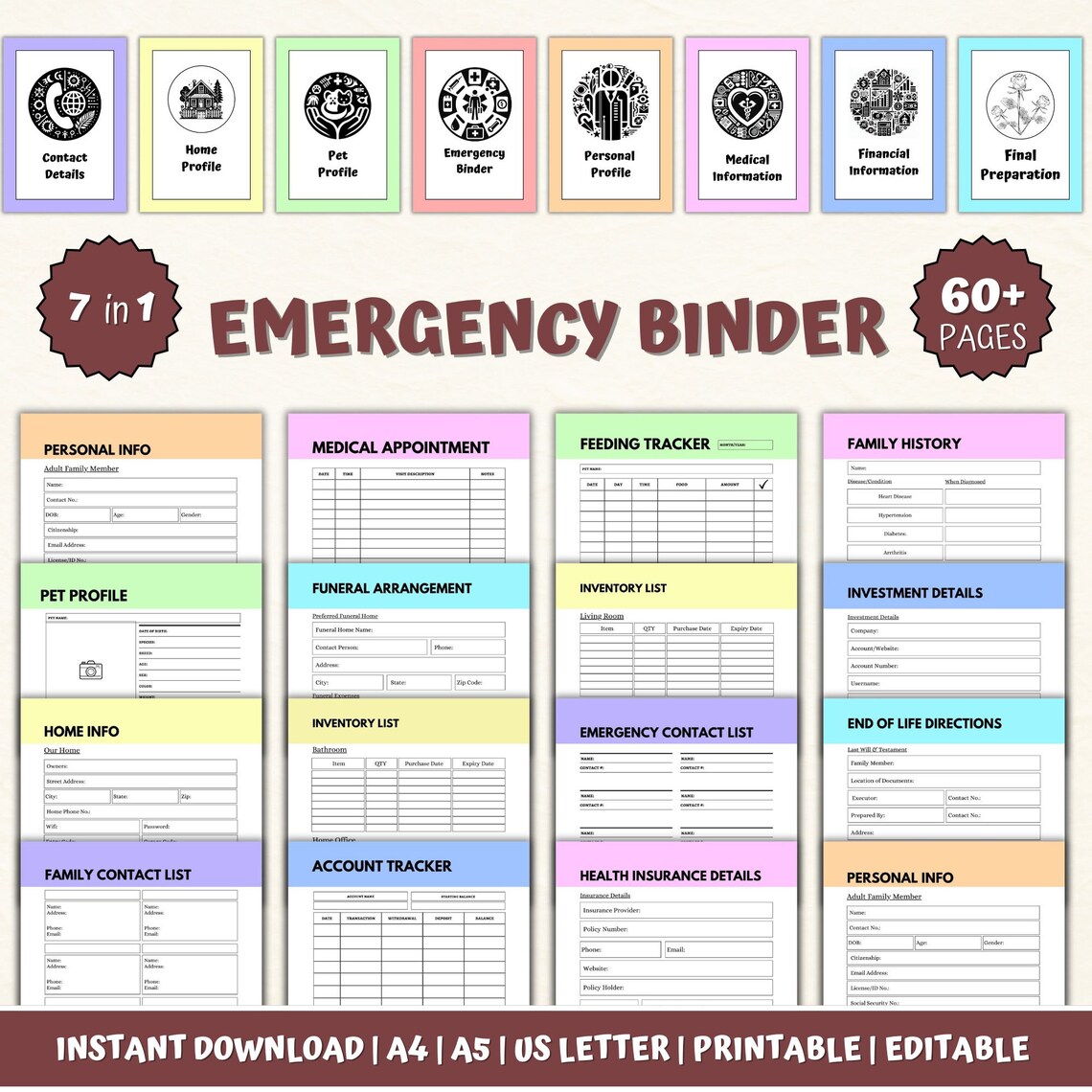 Just in Case Binder Printable Emergency Binder Fillable PDF What If ...