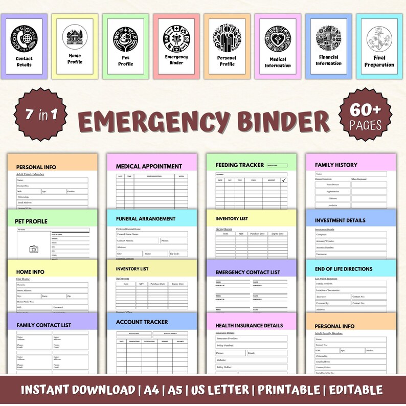 Just in Case Binder Printable Emergency Binder Fillable PDF What If ...