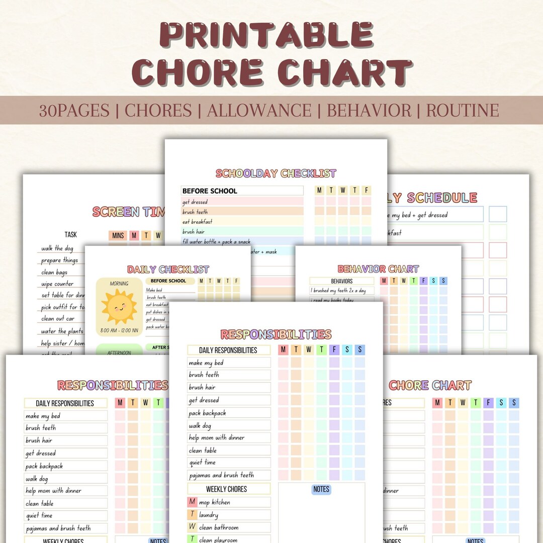 Kids Chore Chart Printable: Editable Responsibility & Behavior Chart ...