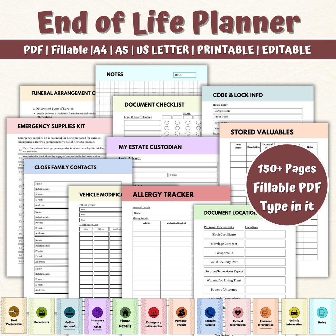 End of Life Planner, Last Wishes Planner, Estate Planning, Will, Final ...