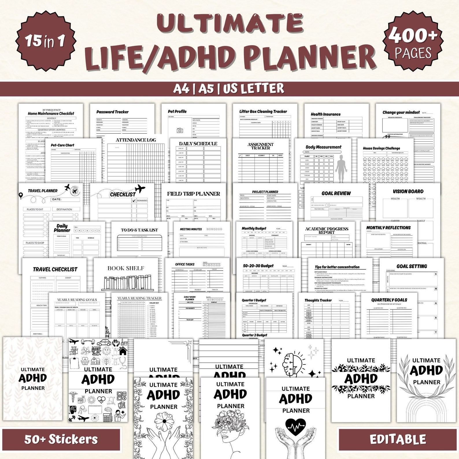 ADHD Digital Planner, Adhd Planner, Adhd Life Planner, Adhd Workbook ...