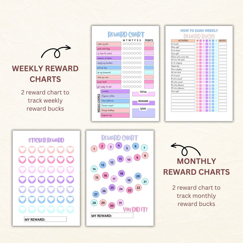 Editable Kids Reward Bucks & Chart, Printable Reward Coupons, Mom Bucks ...