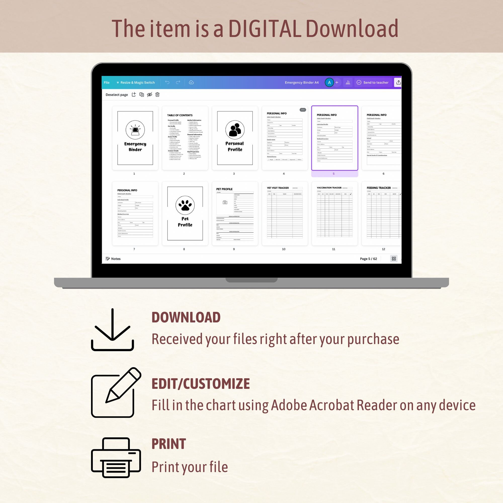 Just in Case Binder Printable Emergency Binder Fillable PDF What If ...