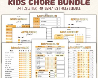 Editable Kids Chore Charts, Canva Template, Screen Time, School Routine ...