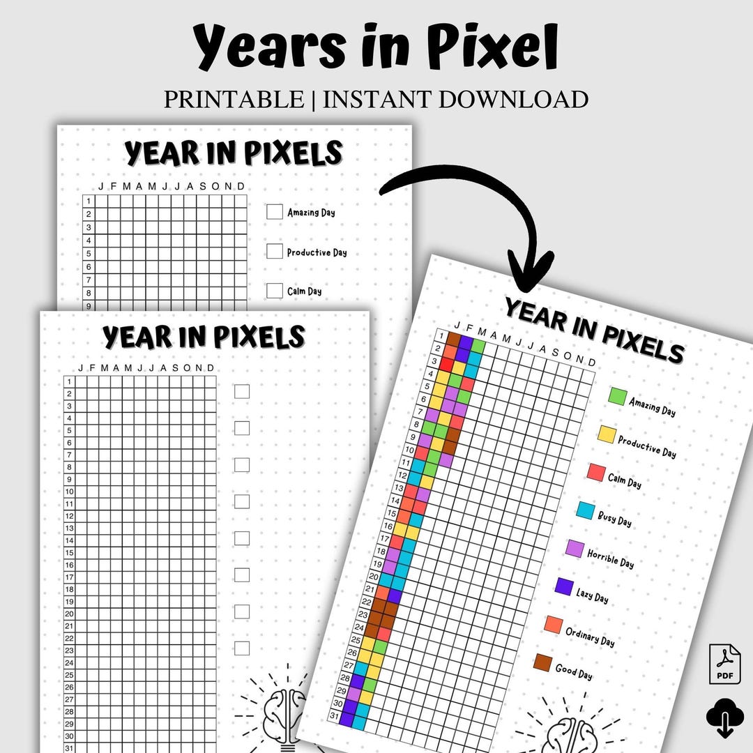 Year in Pixels Journal Printable, Yearly Mood & Habit Tracker, A4 ...