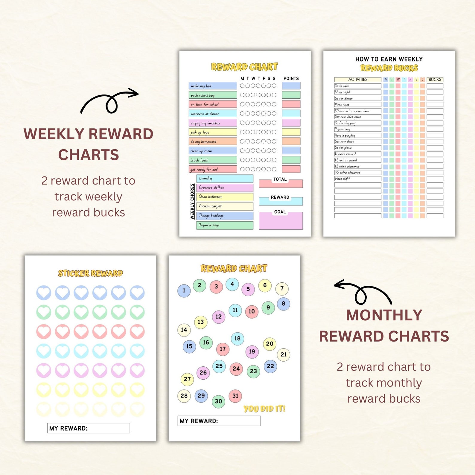 Editable Kids Reward Bucks and Chart,reward Coupons for Kids,mom Bucks ...