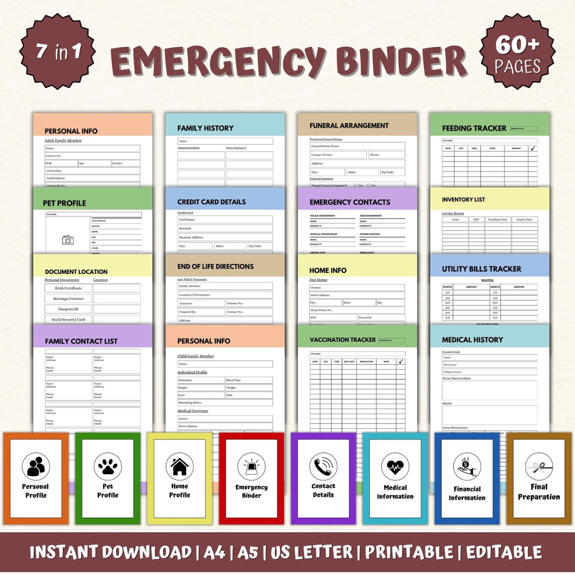 Just in Case Binder Printable Emergency Binder Fillable PDF What If Binder in Case of Emergency ...