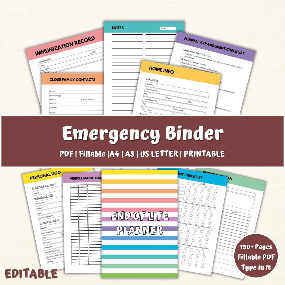 Just in Case Binder Printable Emergency Binder Fillable PDF What If ...
